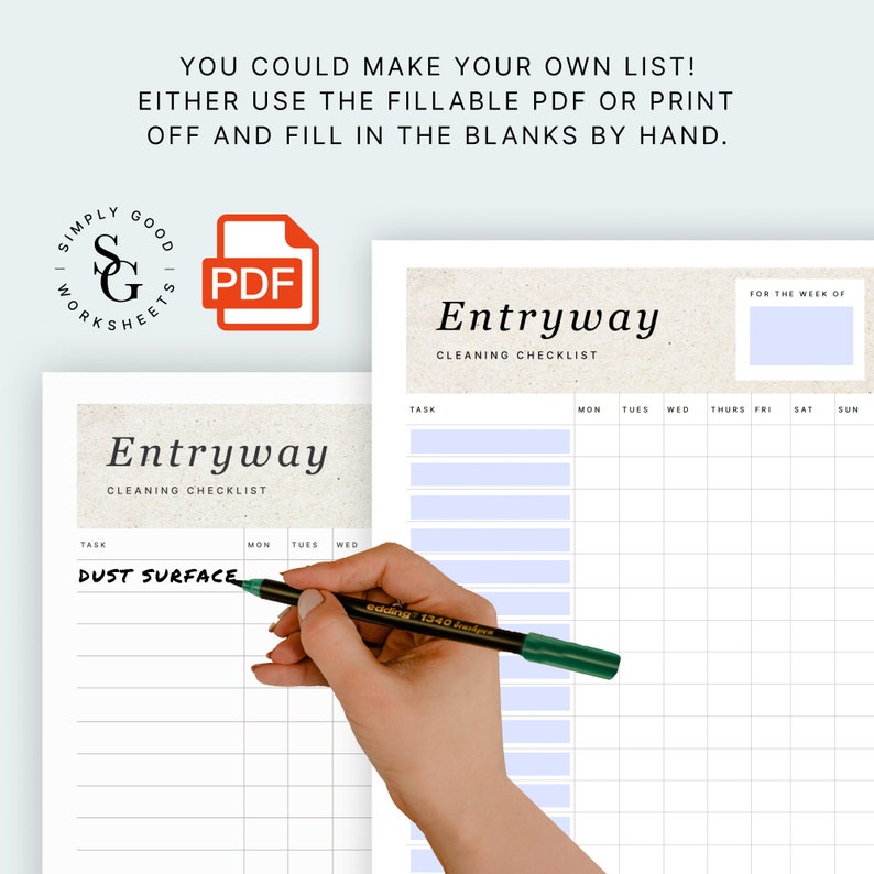 Entryway Cleaning Checklist by Week, Printable Download, Fillable PDF ...