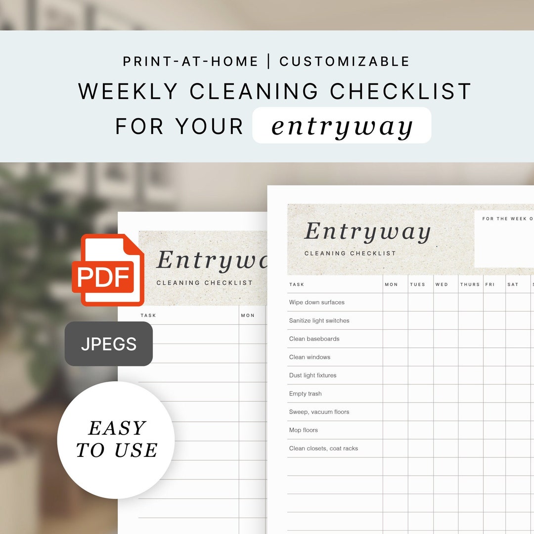 Entryway Cleaning Checklist by Week, Printable Download, Fillable PDF ...