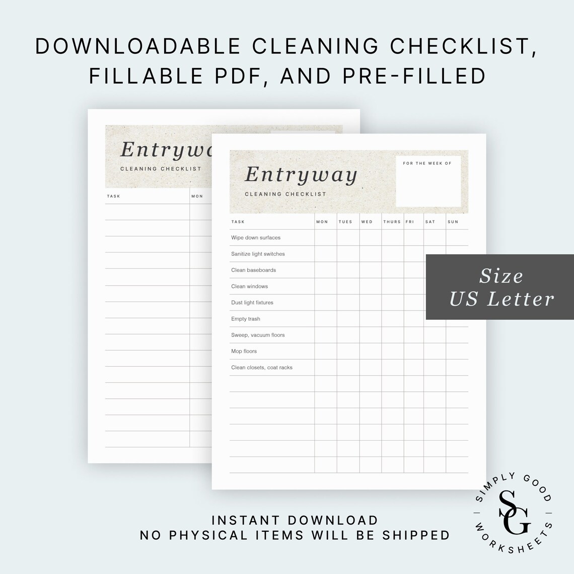 Entryway Cleaning Checklist by Week, Printable Download, Fillable PDF ...