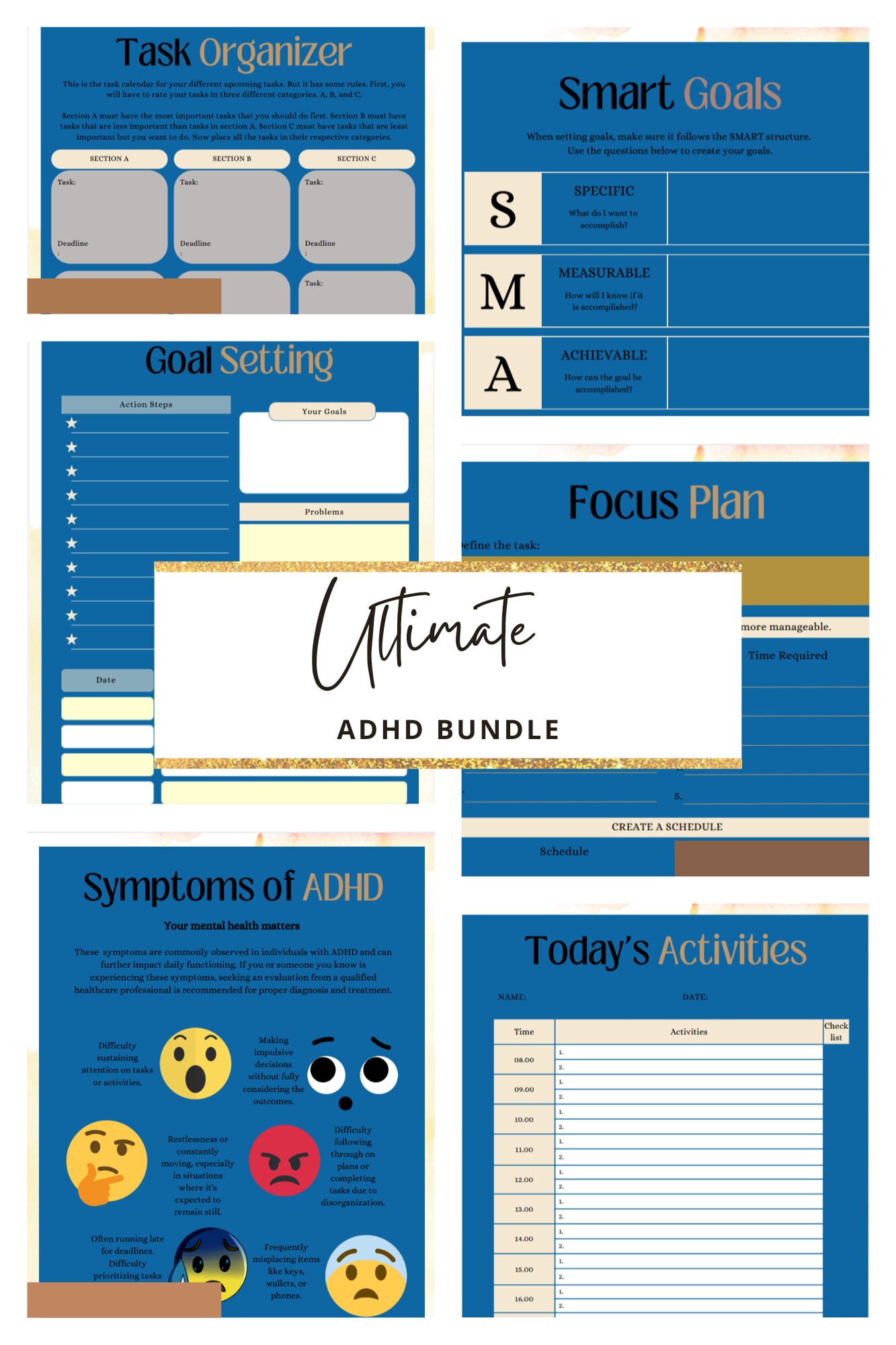 ADHD Planner Adult, Printable ADHD Productivity Journal, Digital ADHD ...