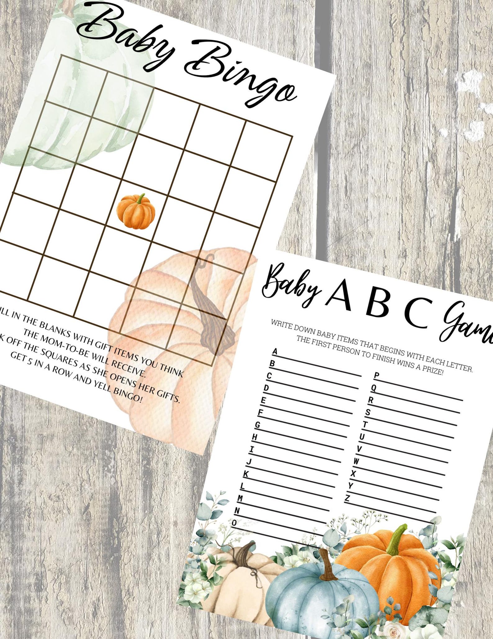 Printable Pumpkin Themed Baby Shower Games - Baby ABC and Bingo - Etsy