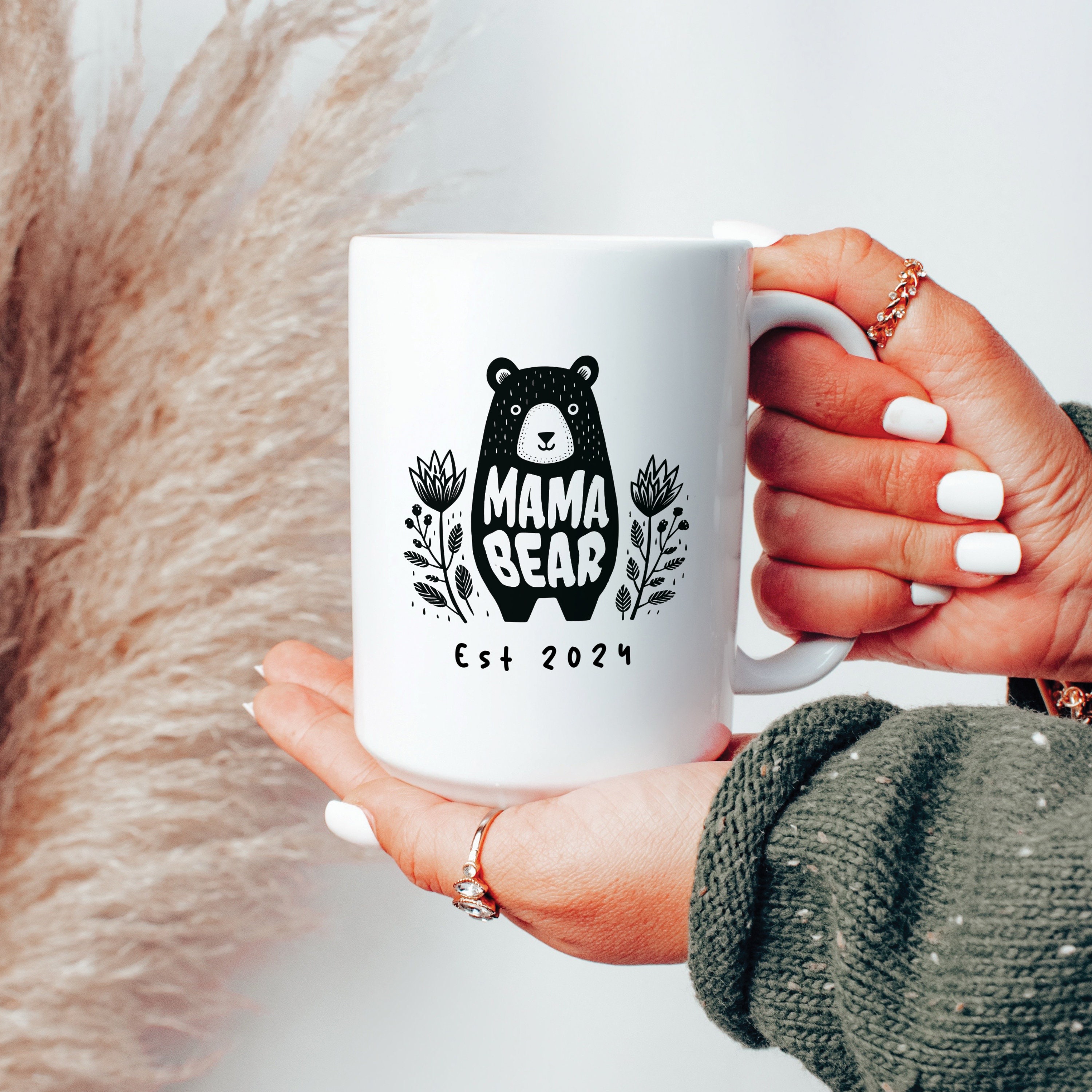 Custom Mama Bear Mug, Personalized Baby Shower Gift, Mama Est Mug Gift ...