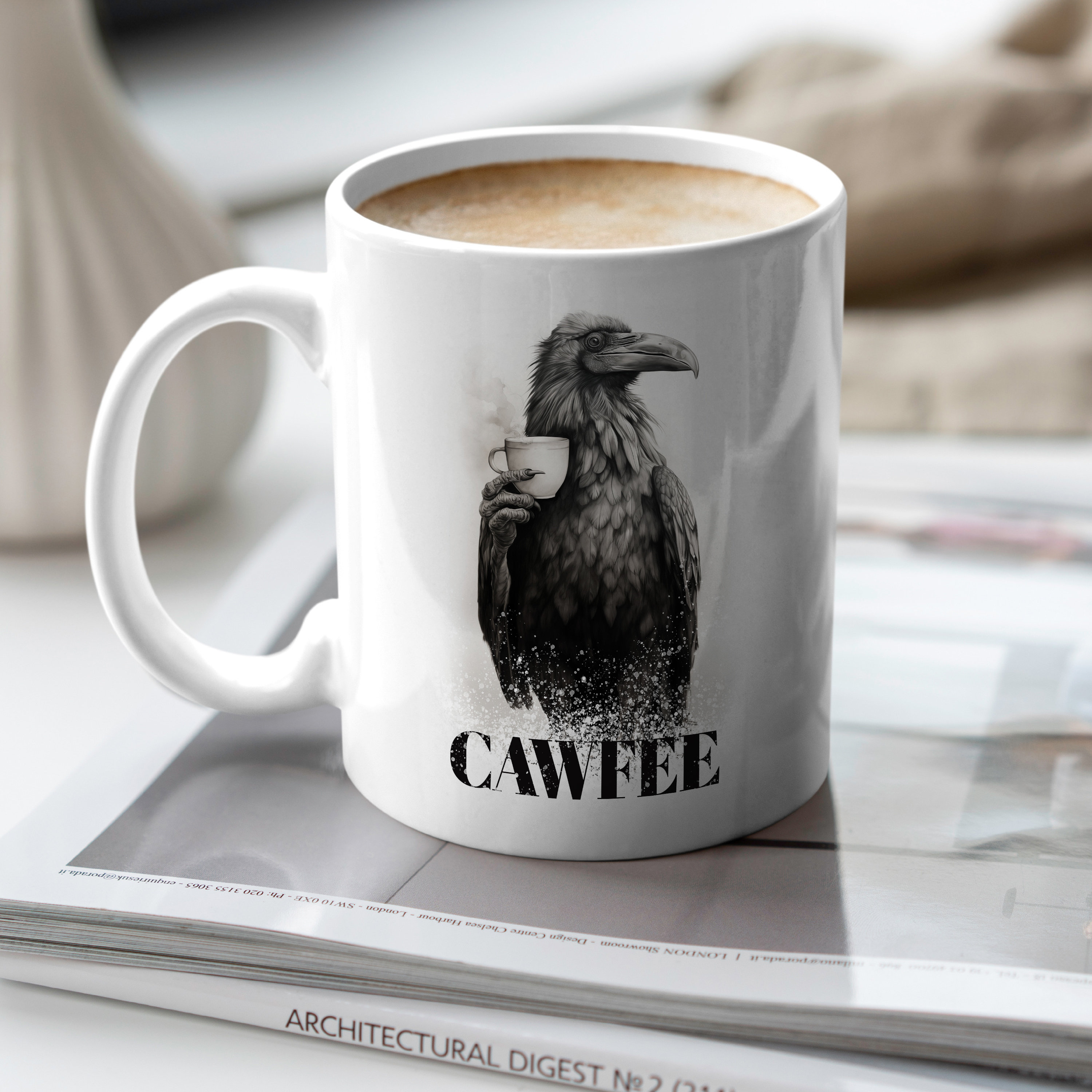 Crow Painting Cawfee Mug, Gift for Bird and Coffee Lovers, Bird Gift ...