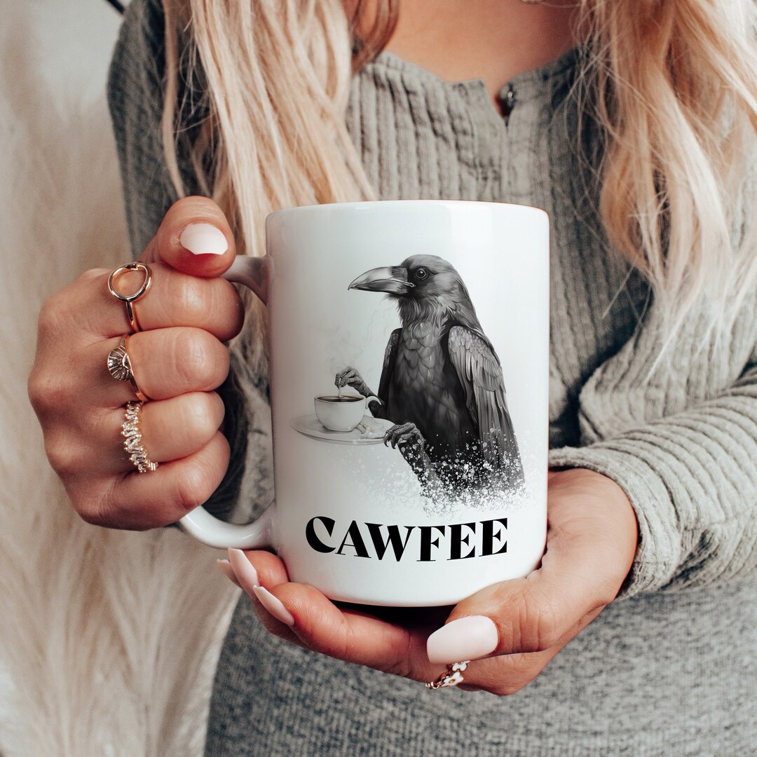 Crow Painting Cawfee Mug, Gift for Bird and Coffee Lovers, Bird Gift ...