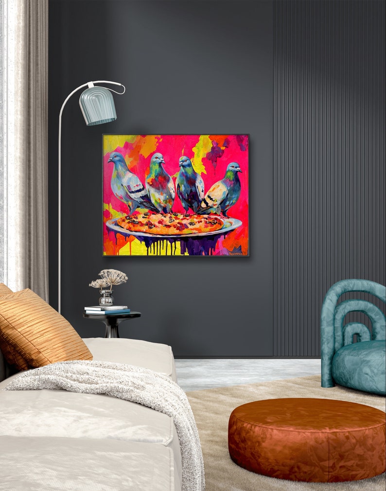 Pigeon Painting Acrylic on Canvas Original Hand Painted Vibrant Pop Art ...