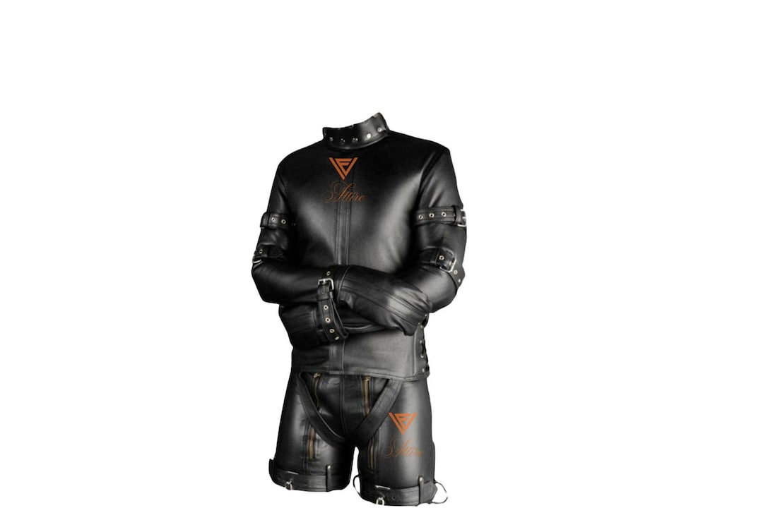 Men's Real Black Leather Straitjacket With Leather Zipper and Short - Etsy