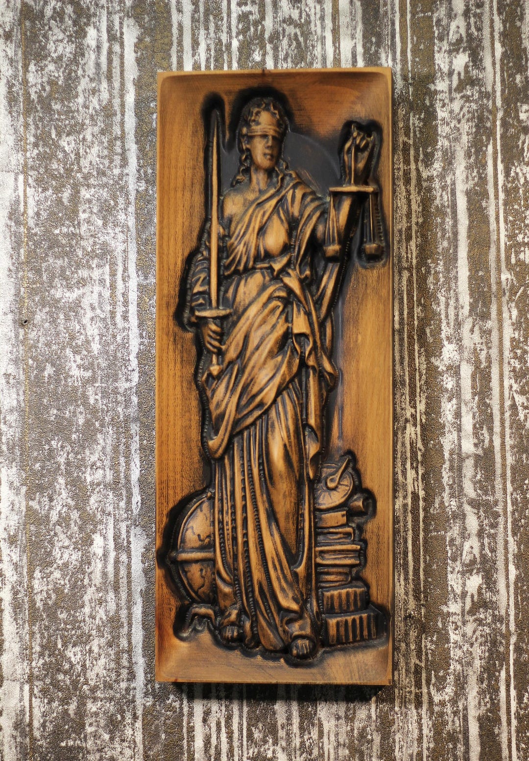 Hand-carved Wooden Lady Justice Wall Decor, Beech Wood Wall Art, Unique ...
