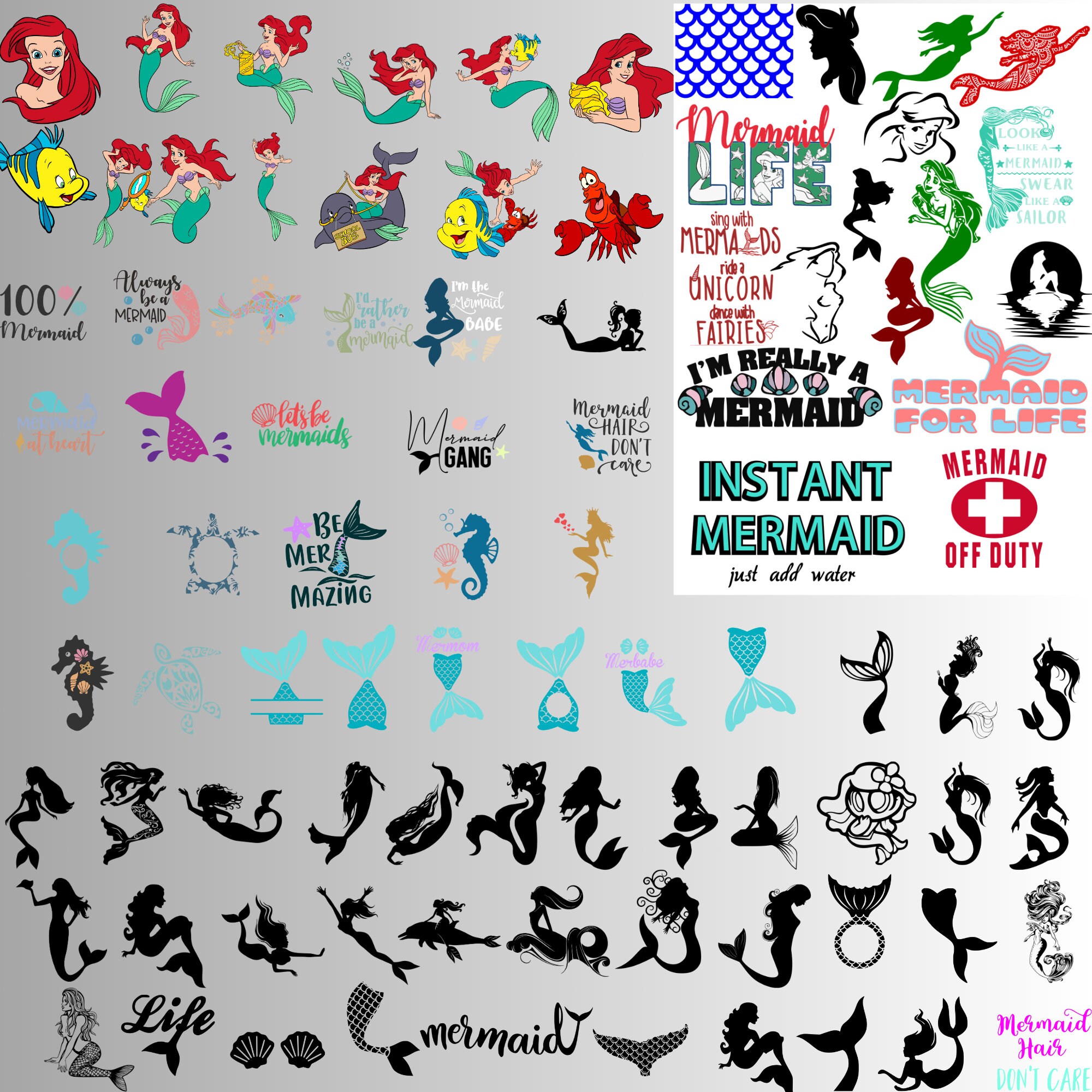 Mermaid SVG, 178 Png, 650 Files, Mermaid Silhouette, Mermaid Cut, Sea ...