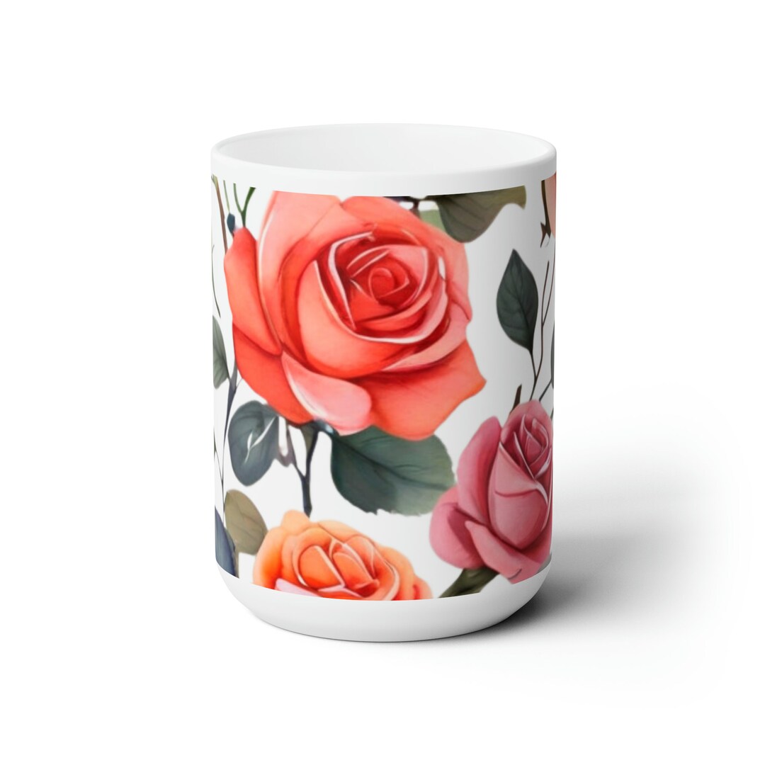 Floral Rose Mug, Gift With Rose Design, Elegant Mug With Roses, Vintage ...