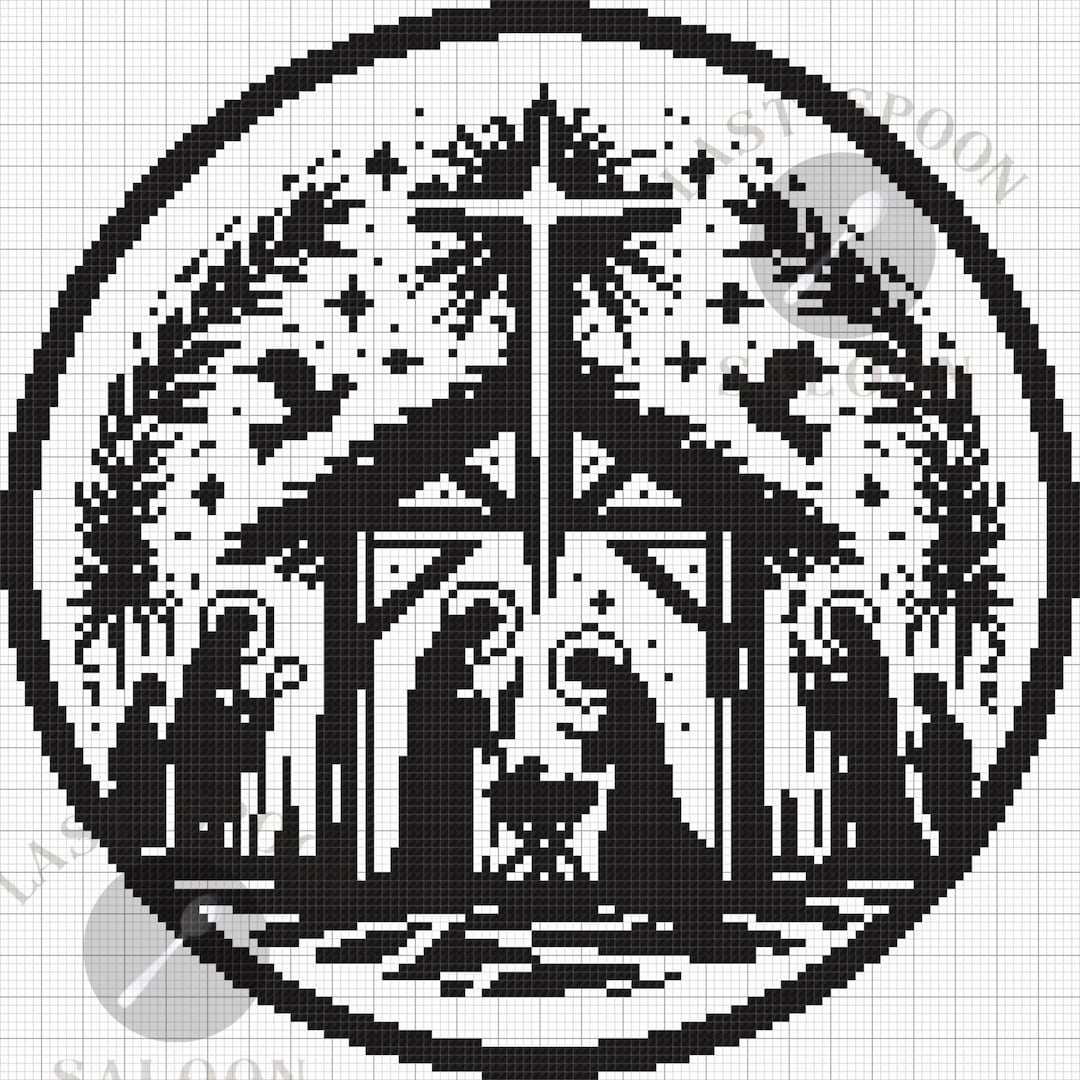 Christmas Nativity Scene (monochrome) Digital Cross Stitch Pattern for ...