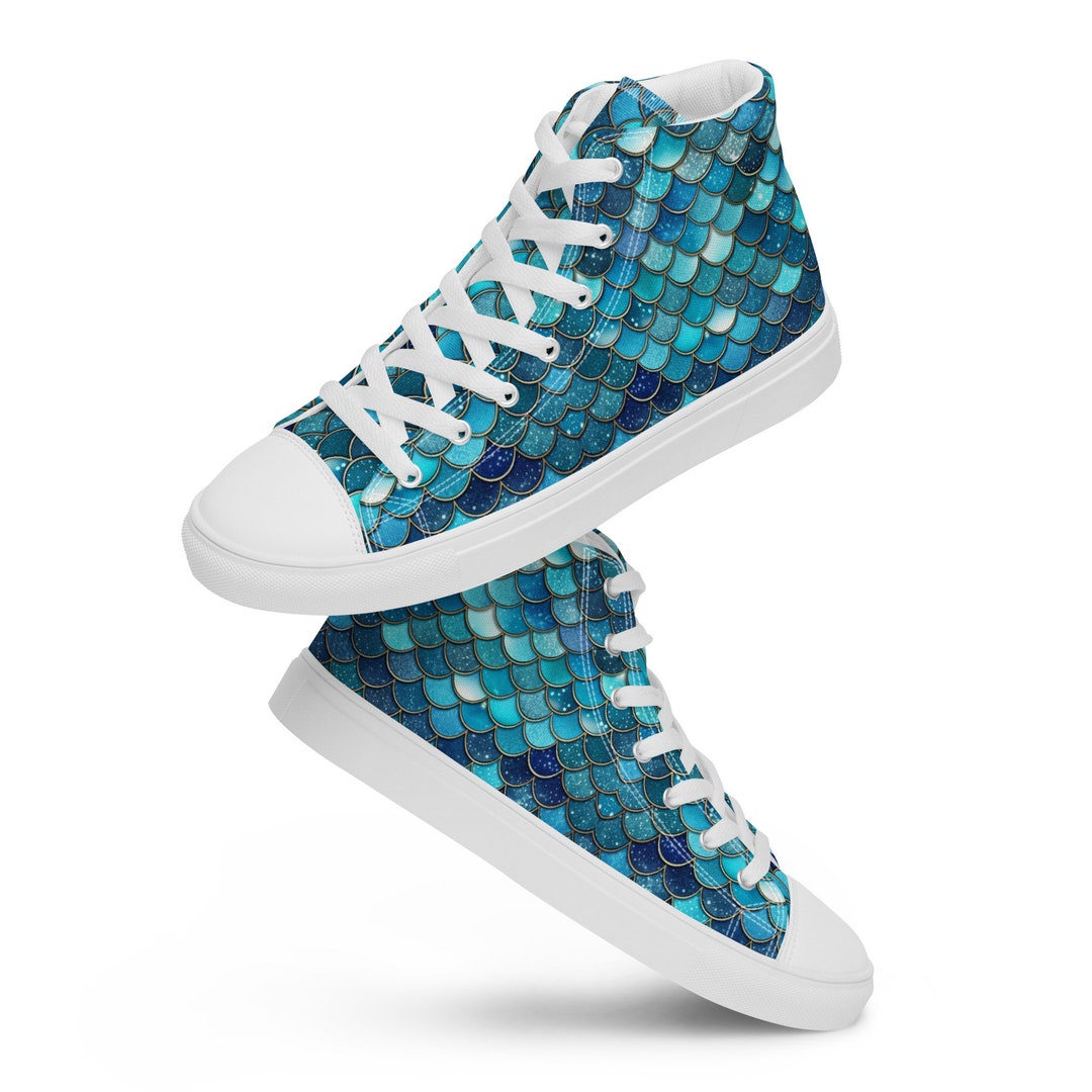 Women’s Mermaid Fish Scale High Top Canvas Shoes - Etsy