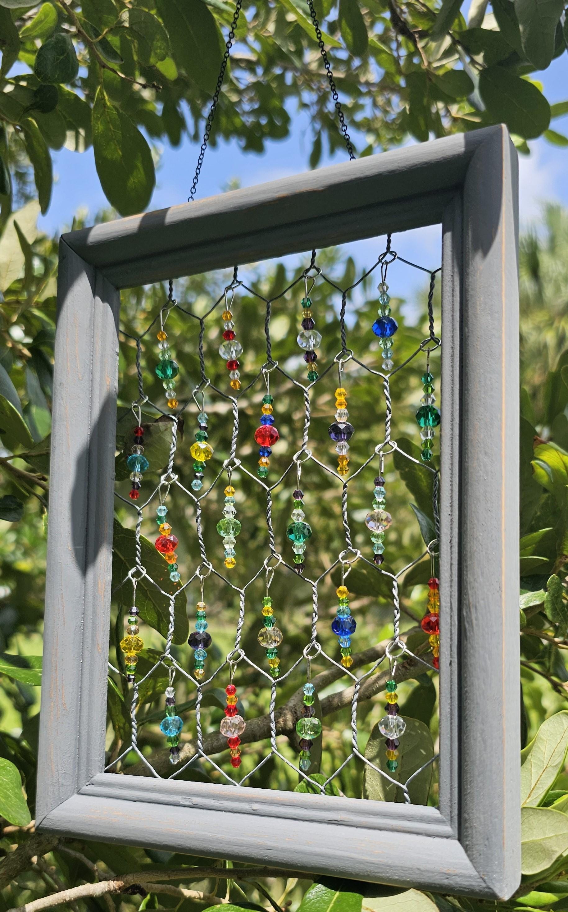 Sun Catcher, Colorful, Sparkly, Chicken Wire Suncatcher, Gray Frame - Etsy