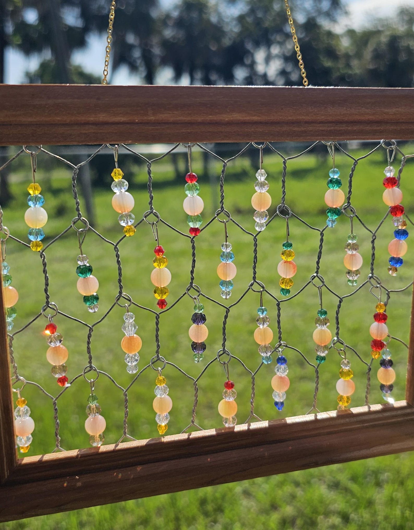 Sun Catcher, Chicken Wire Suncatcher, Colorful W Natural Stone Like and ...