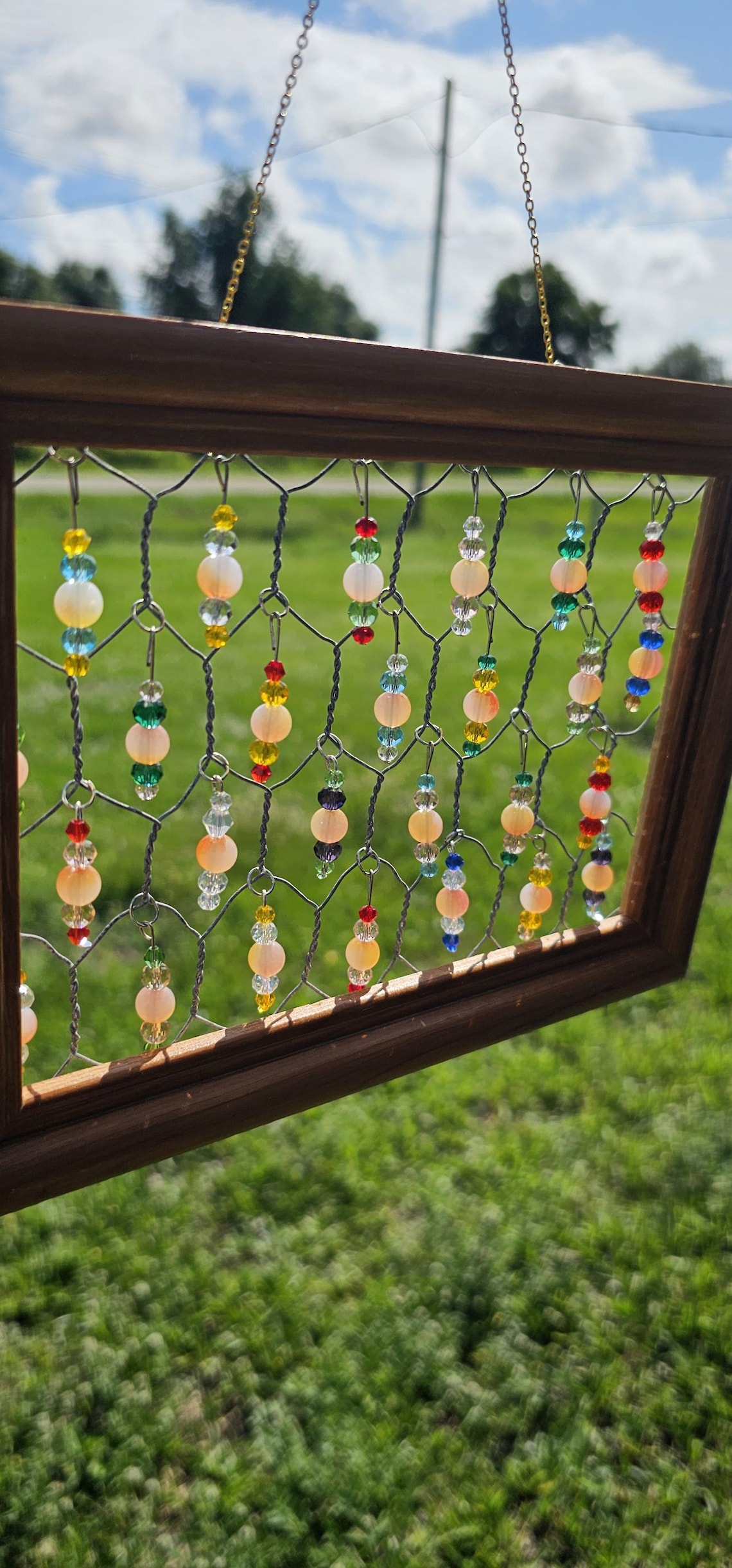 Sun Catcher, Chicken Wire Suncatcher, Colorful W Natural Stone Like and ...