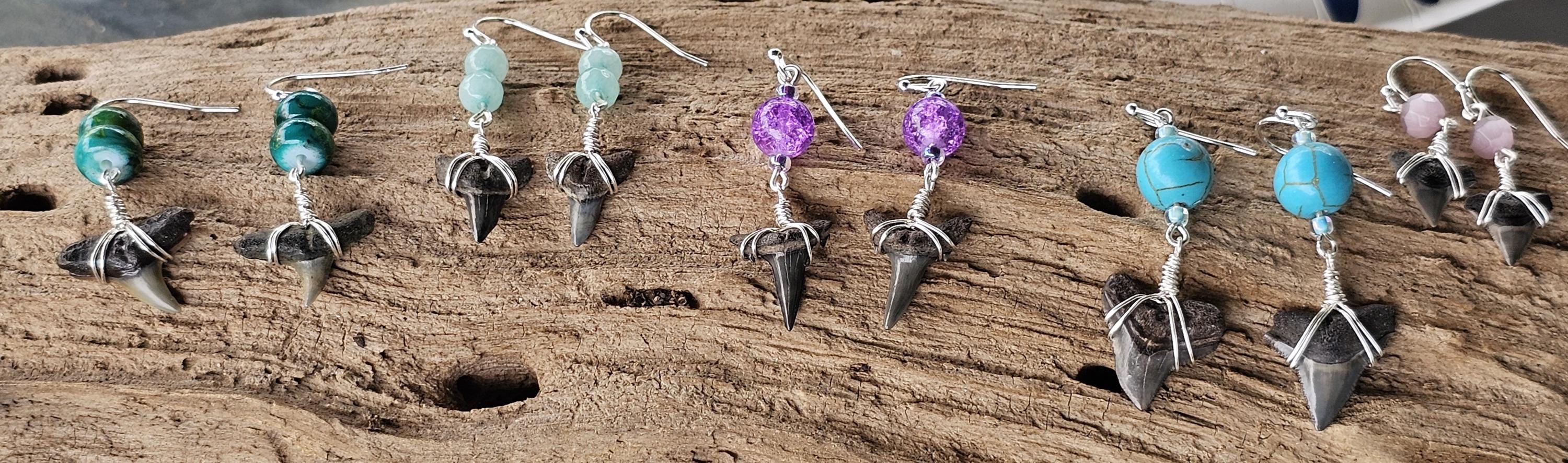 Shark Teeth Earrings, Jade Color, Natural Stone, Hand Wrapped - Etsy