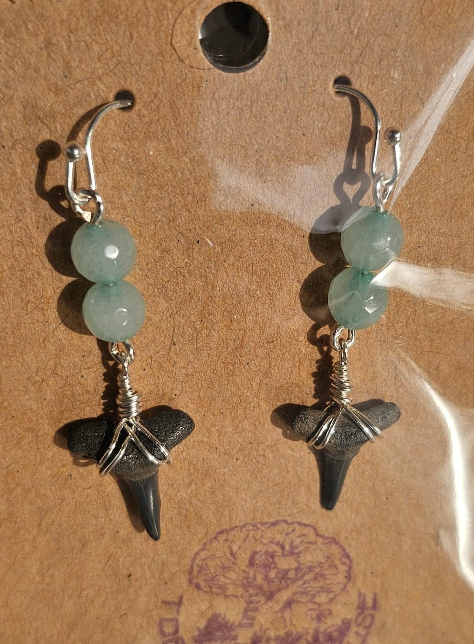 Shark Teeth Earrings, Jade Color, Natural Stone, Hand Wrapped - Etsy