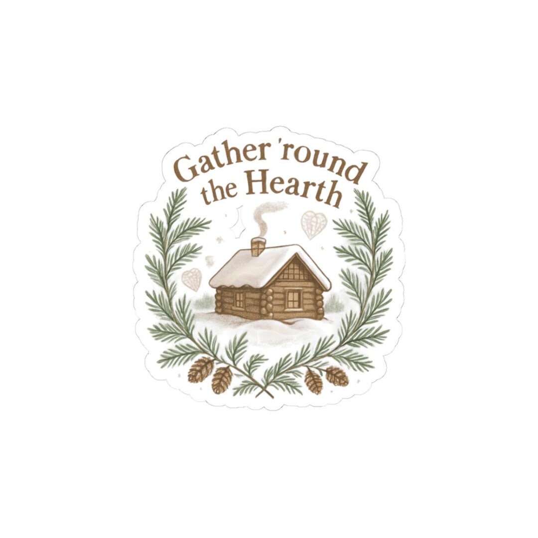 Gather 'round the Hearth Cabin Sticker | Kiss-cut Sticker - Etsy