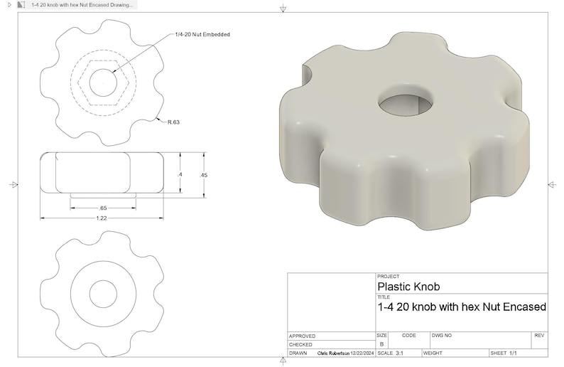 STL File for 3D Printing 1/4-20 Plastic Knob / Thumb Screw for CNC Hold ...