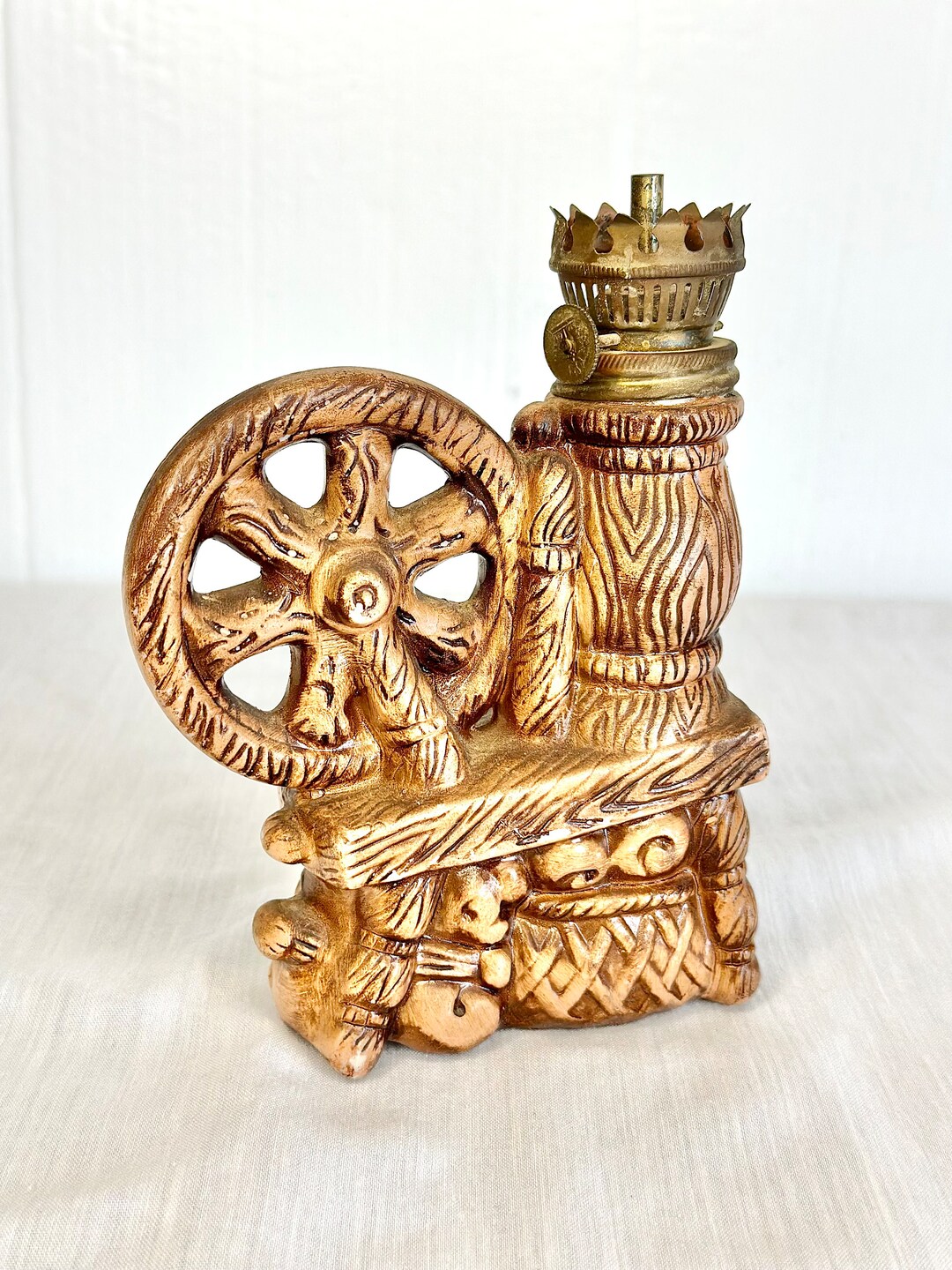 Antique Ceramic Spinning Wheel Oil Lamp - Etsy