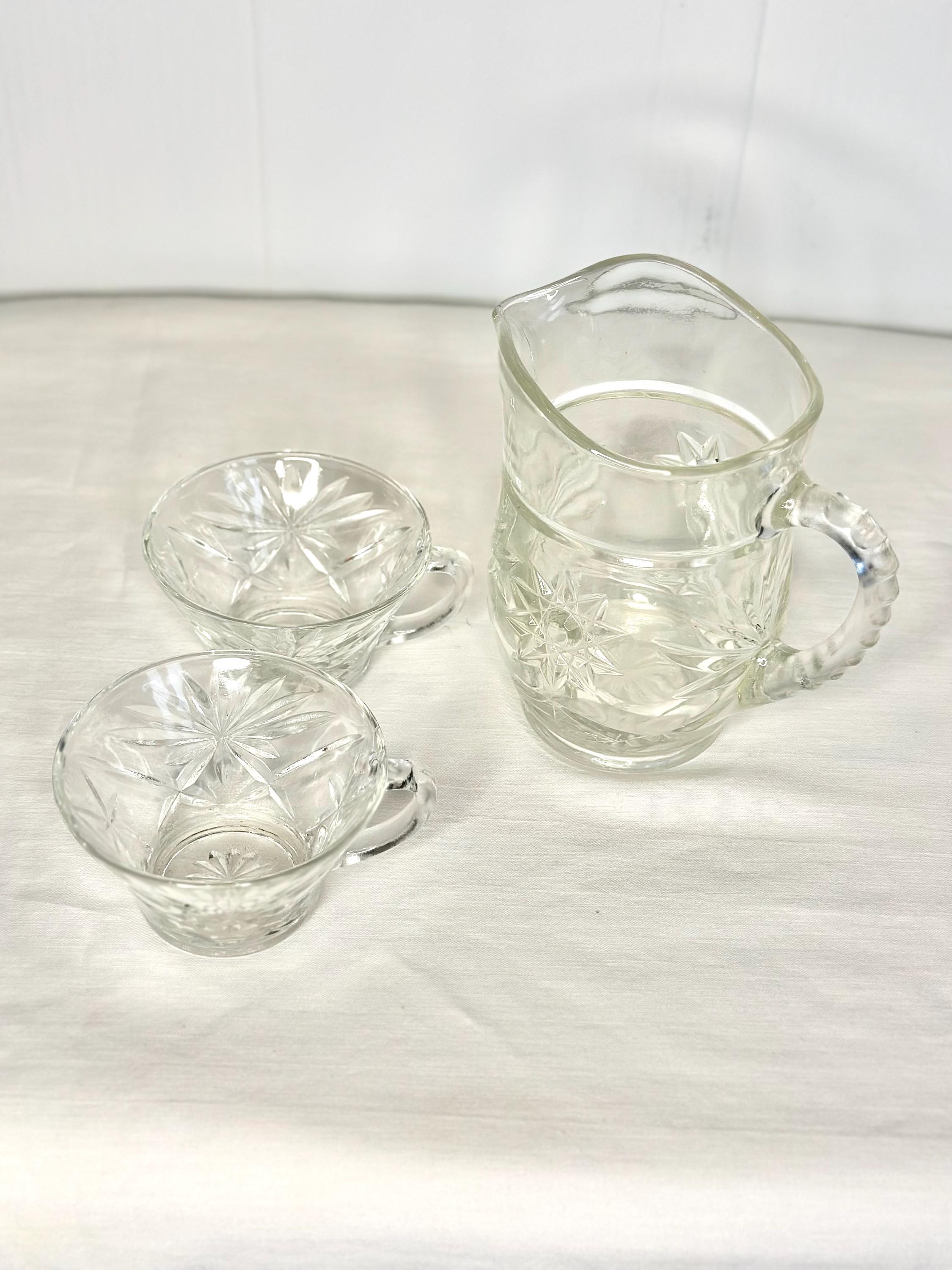 Vintage Starburst Glass Handled Pitcher & Cups - Etsy