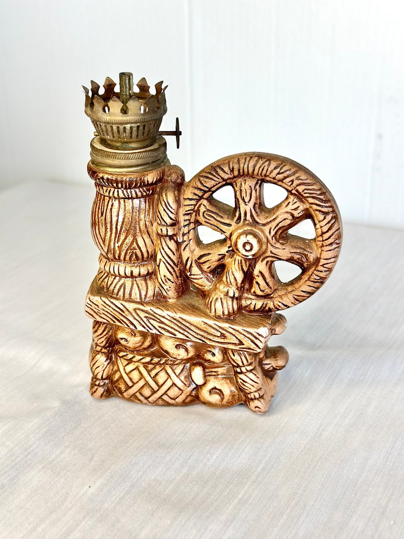 Antique Ceramic Spinning Wheel Oil Lamp - Etsy