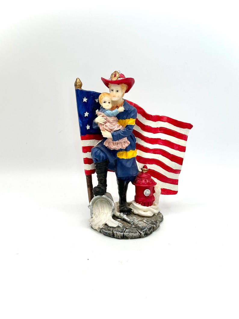 Vintage 1990’s Firefighter Hero & American Flag Patriotic Statue - Etsy