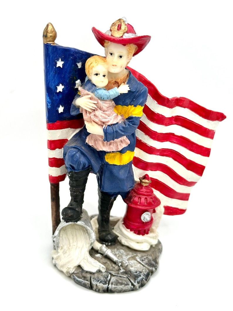 Vintage 1990’s Firefighter Hero & American Flag Patriotic Statue - Etsy