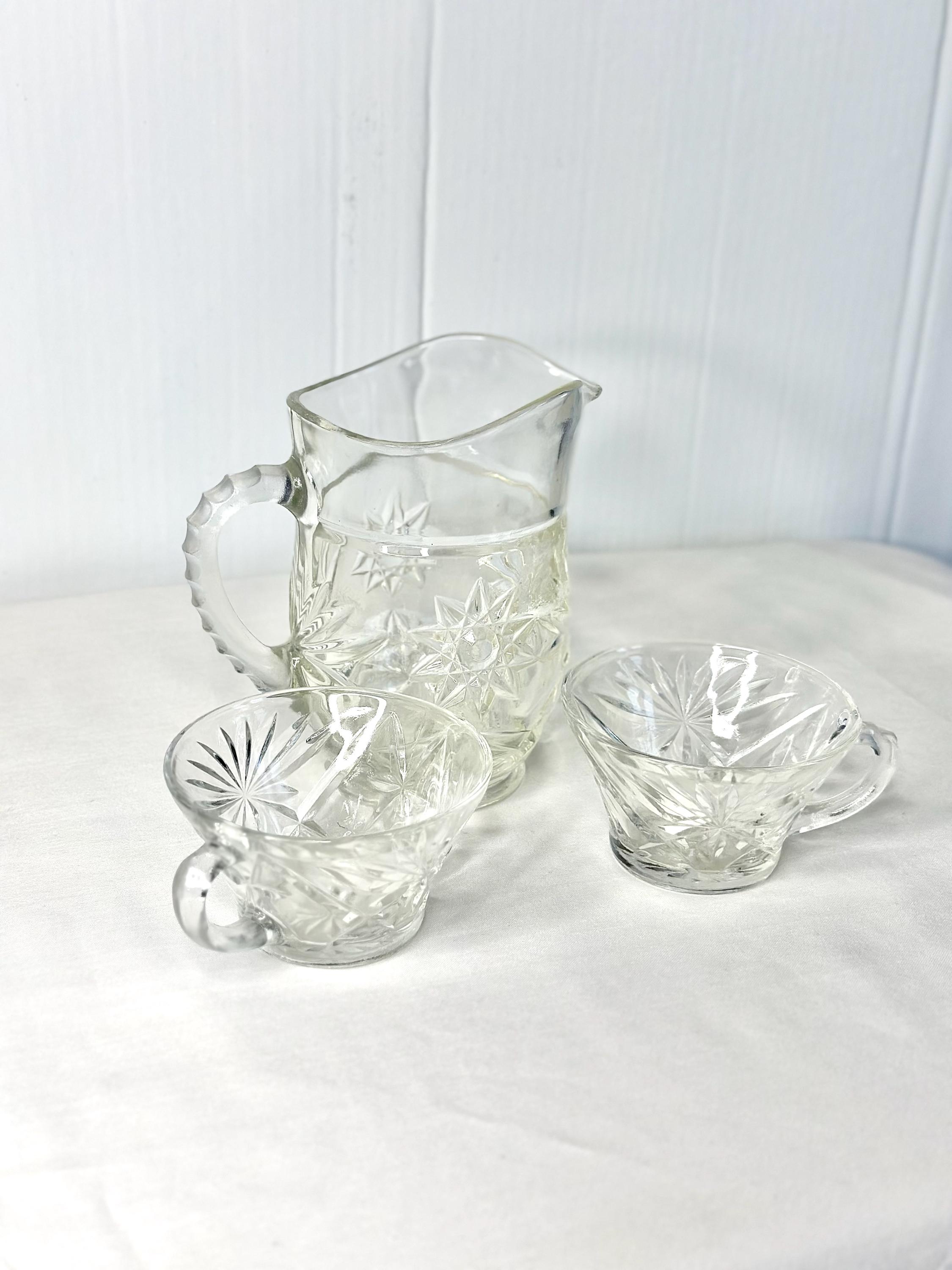 Vintage Starburst Glass Handled Pitcher & Cups - Etsy