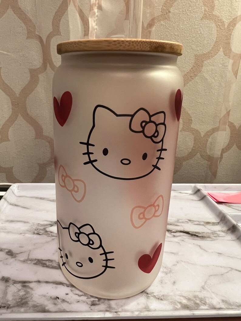 Hello Kitty Custom Name Glass Cup - Etsy