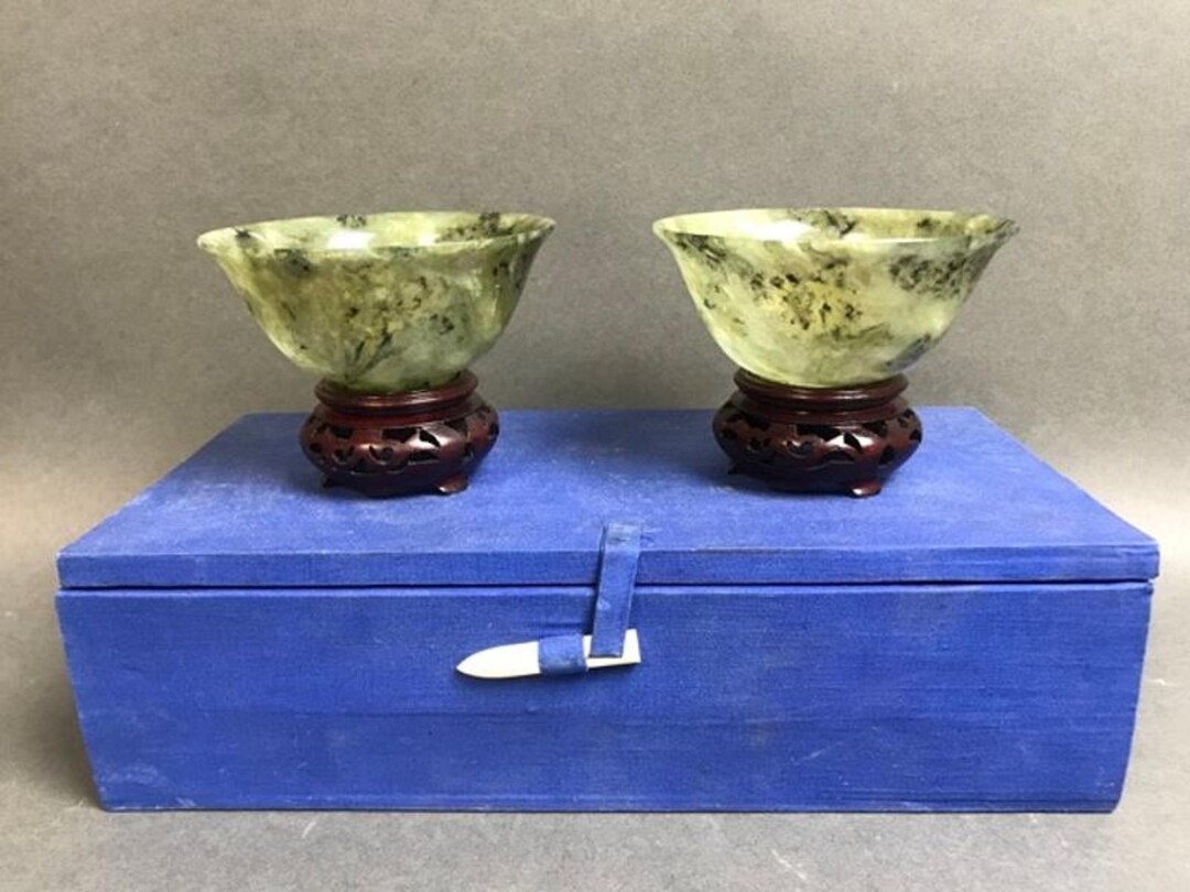20th Century Antique Moss and Snow Jade Cups - Etsy