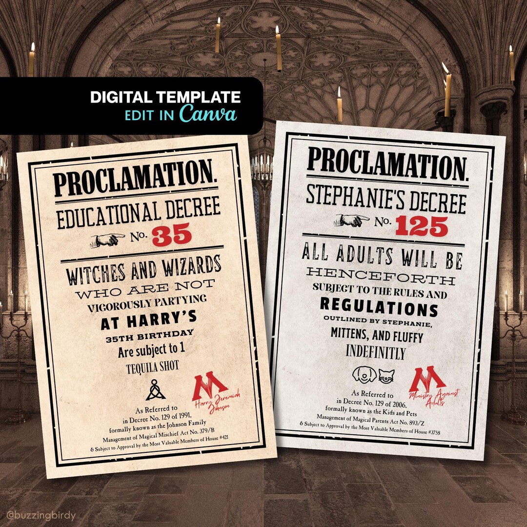 Proclamation Educational Decree Printable Sign: Editable Canva Template ...