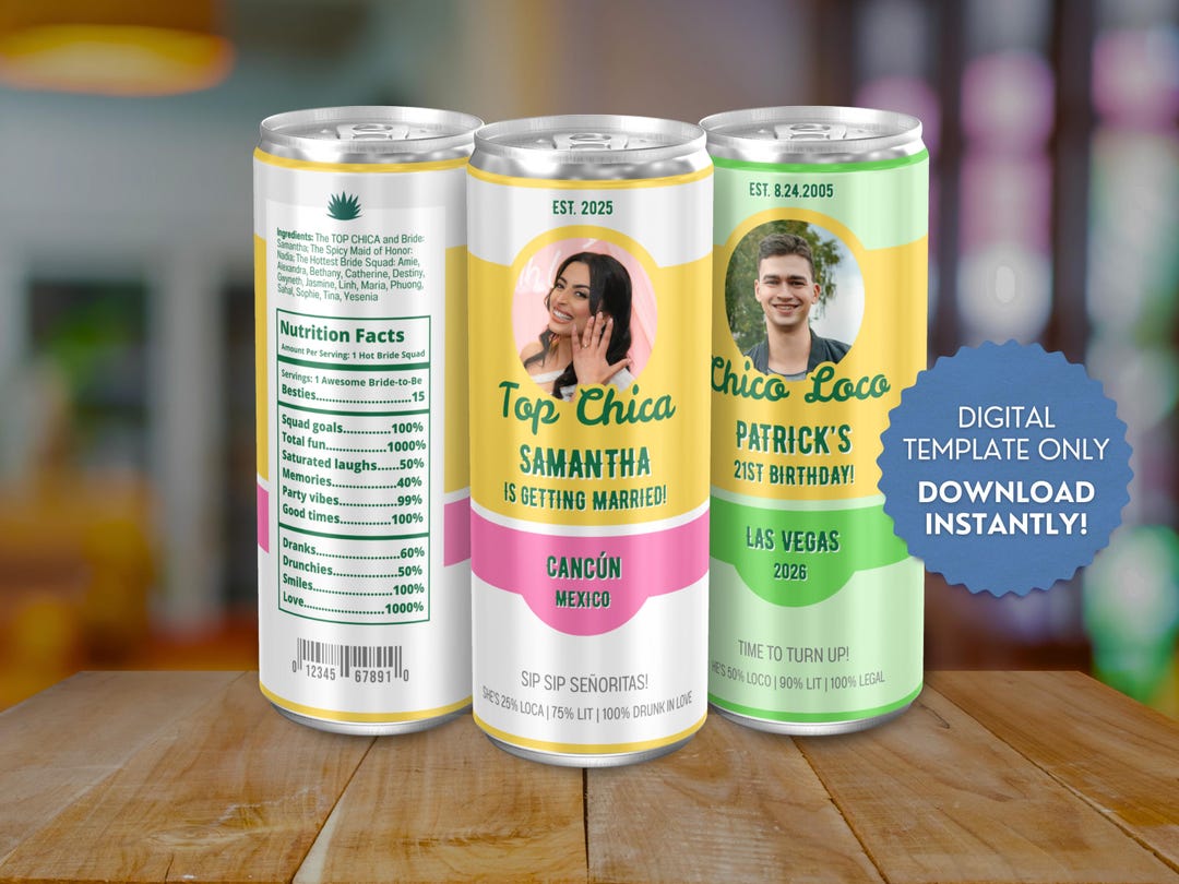 Editable Seltzer Can Wrap Template for Bachelorette, Birthday ...