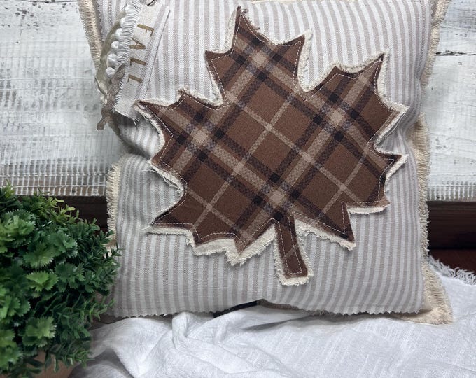 Fall Maple Leaf Pillow, Handmade Farmhouse Fabric Maple Leaf Pillow ...