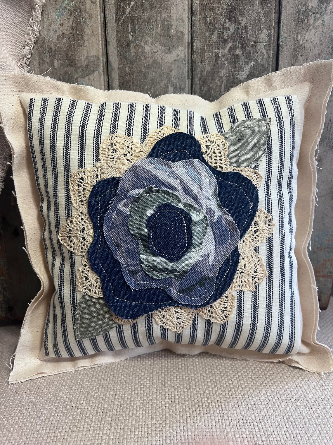 Handmade Farmhouse Fabric French Rose Floral Pillow, Cottage Pillow ...