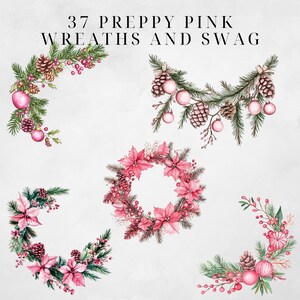 Preppy Pink Christmas Wreath Clipart Preppy Christmas Clipart Preppy ...