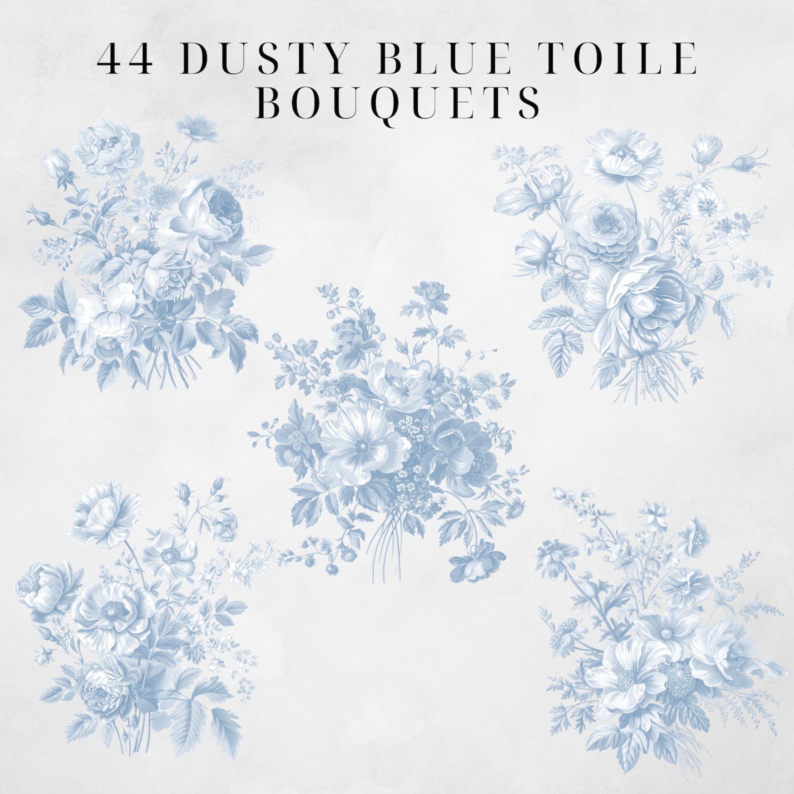 Dusty Blue Toile Flower Clipart Blue Flower Clipart Toile De Jouy ...