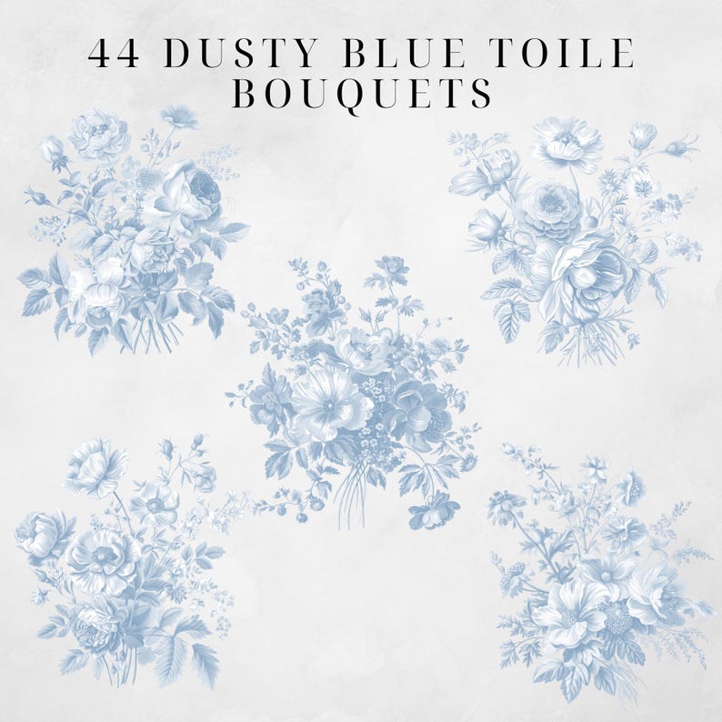 Dusty Blue Toile Flower Clipart Blue Flower Clipart Toile De Jouy ...