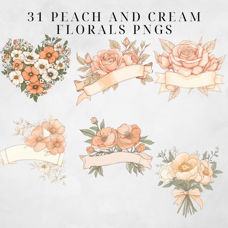 Peach Floral Heart Clipart Terracotta Floral Clipart Pack Rust Floral ...