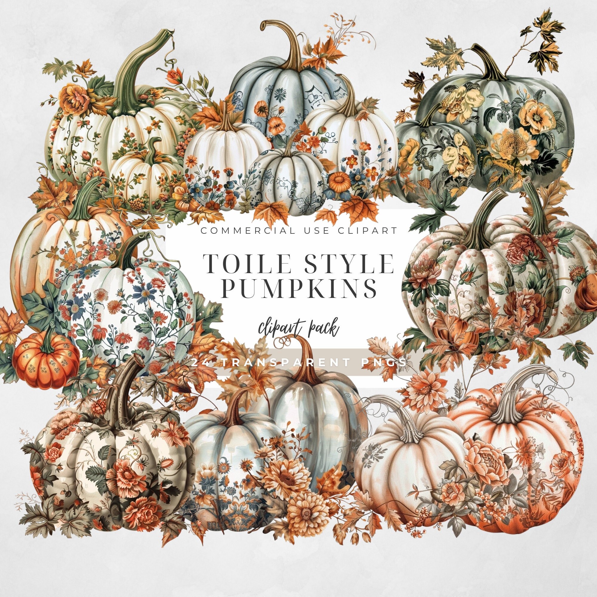Toile Pumpkins Clipart Watercolor Pumpkin Bouquets Clipart Toile De ...