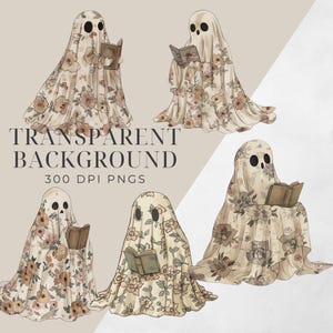 Reading Ghost Clipart Floral Ghost Clipart Bookish Ghost Clipart Groovy ...