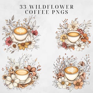 Floral Coffee Cup Clipart Floral Coffee Clipart Bundle Set Coffee Lover ...