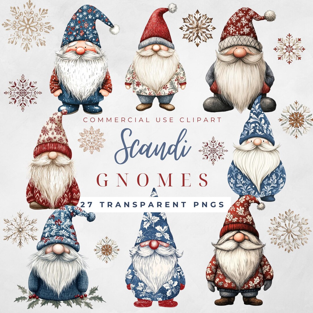 Christmas Gnome Clipart Bundle Scandi Santa Clipart Winter Gnome ...