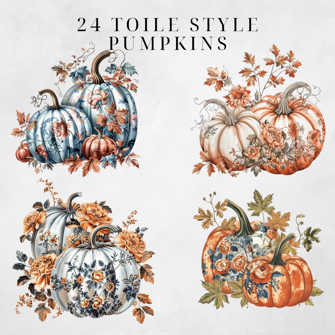 Toile Pumpkins Clipart Watercolor Pumpkin Bouquets Clipart Toile De ...