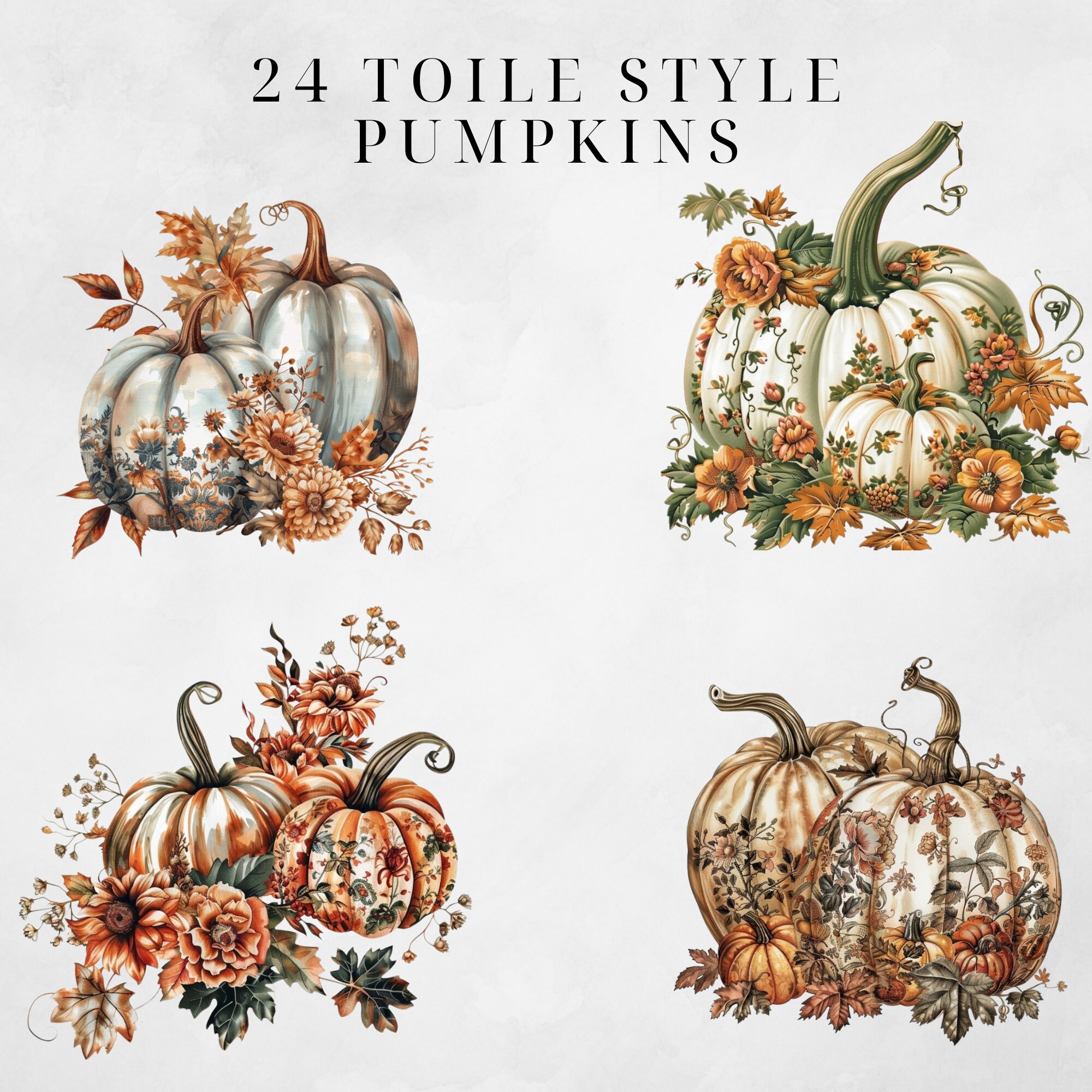 Toile Pumpkins Clipart Watercolor Pumpkin Bouquets Clipart Toile De ...