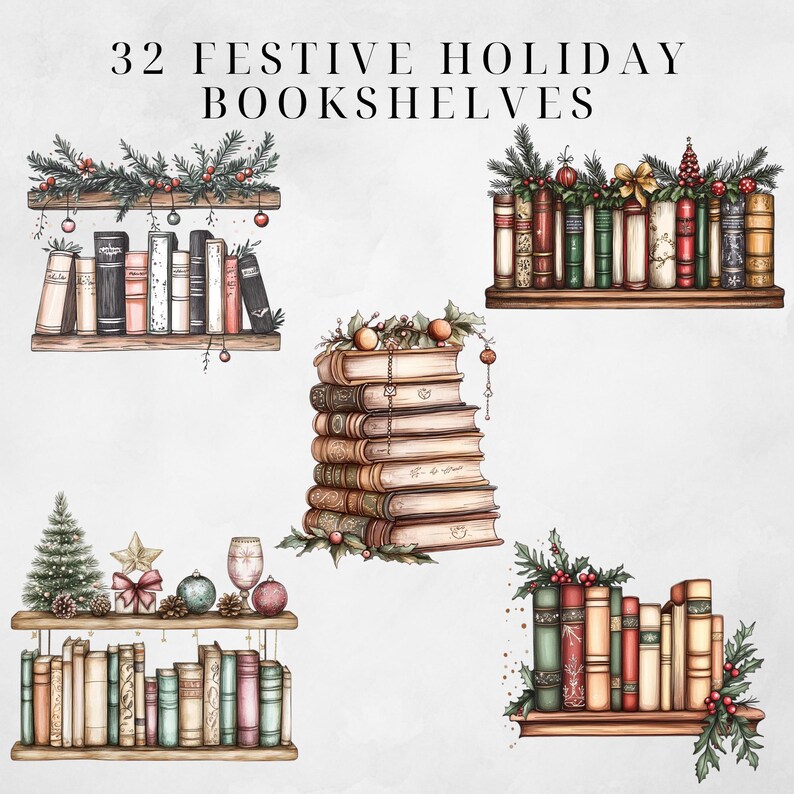 Book Spines Clipart Christmas Book Stack Clipart Books on A Shelf ...