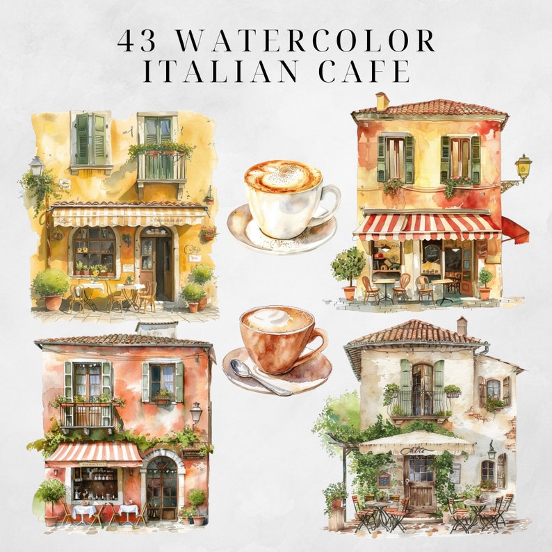 Clipart Watercolor Italian Cafe Coffee Shop Clipart Italy Cafe Clipart ...