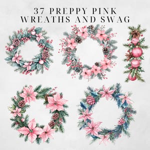 Preppy Pink Christmas Wreath Clipart Preppy Christmas Clipart Preppy ...