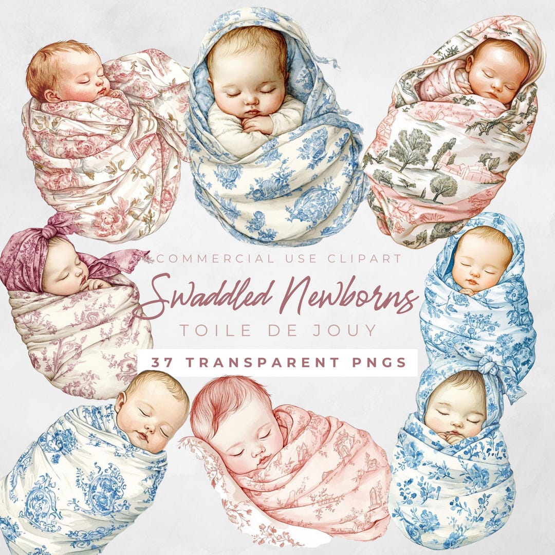 Swaddle Baby Clipart Swaddled Newborn Baby Shower Toile De Jouy Pink ...