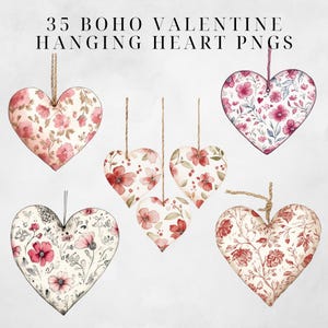 Chinoiserie Valentines Clipart Hanging Hearts Galentines Heart ...