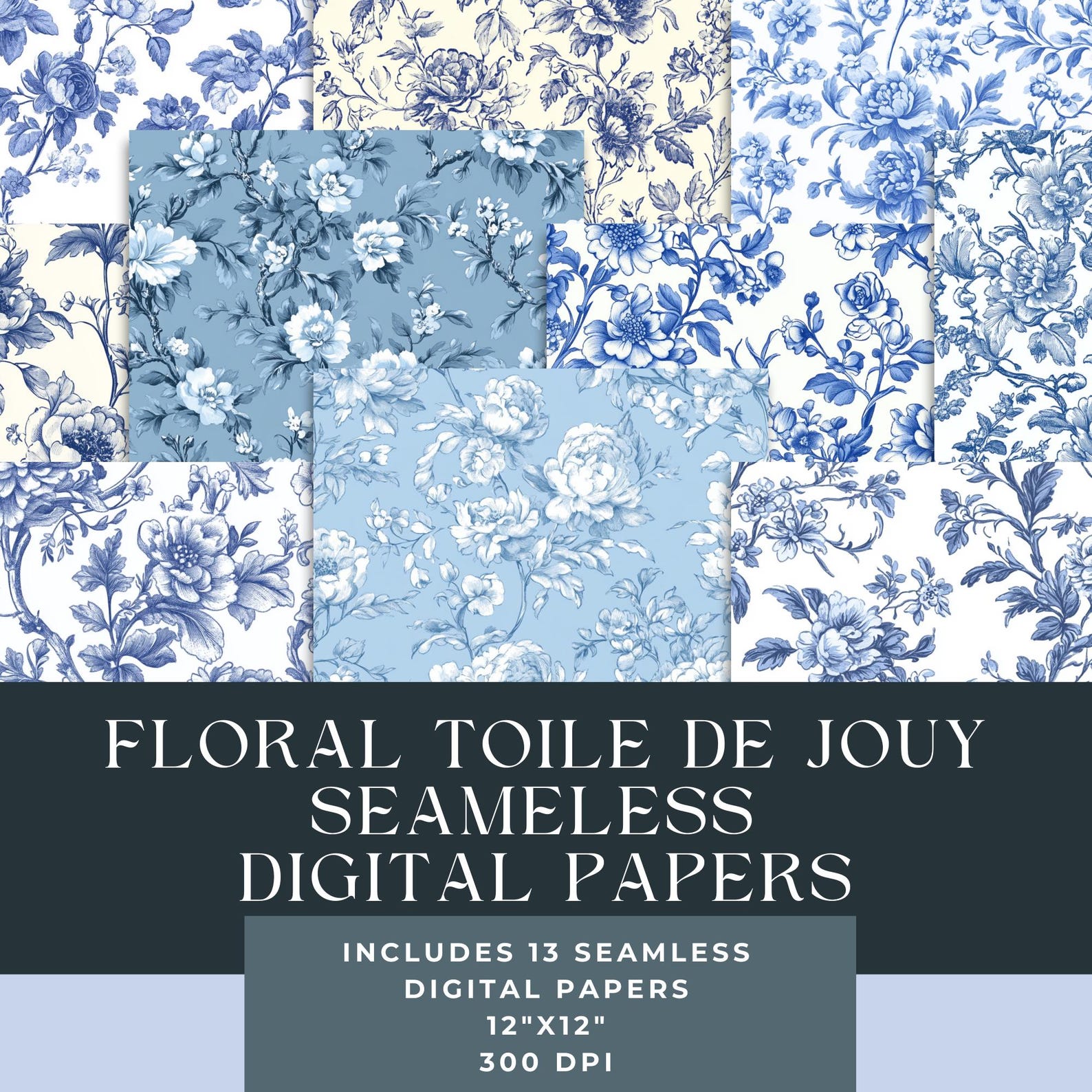 Seamless Toile Commercial Use Blue Toile Seamless Pattern French Toile ...